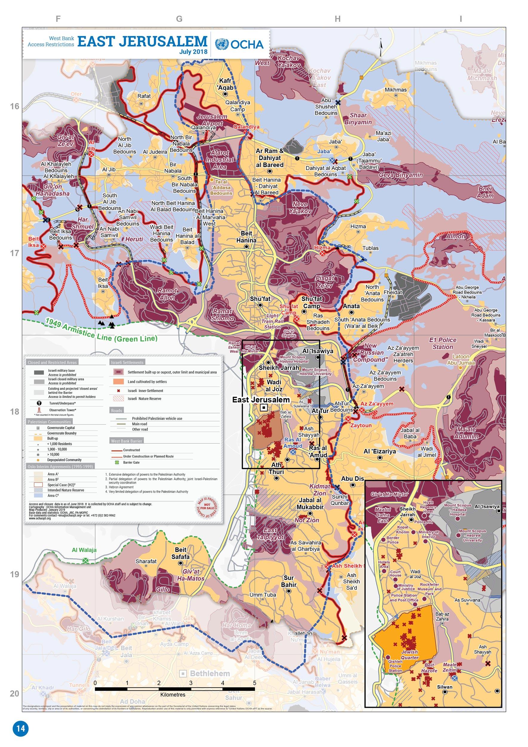 Jérusalem-est carte - carte de Jérusalem (Israël)